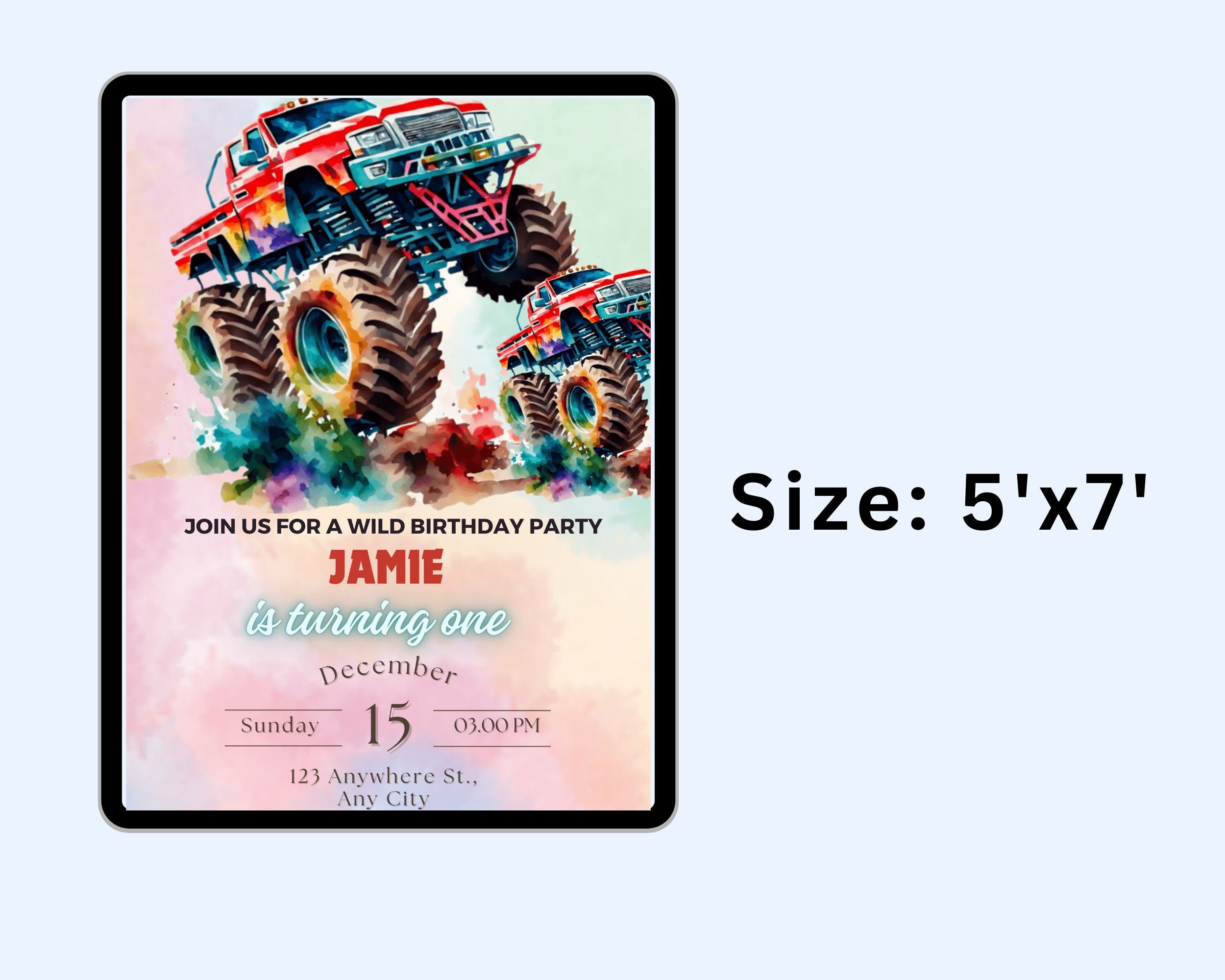 Editable Monster Truck Birthday Invitation Template, Printable Birthday ...