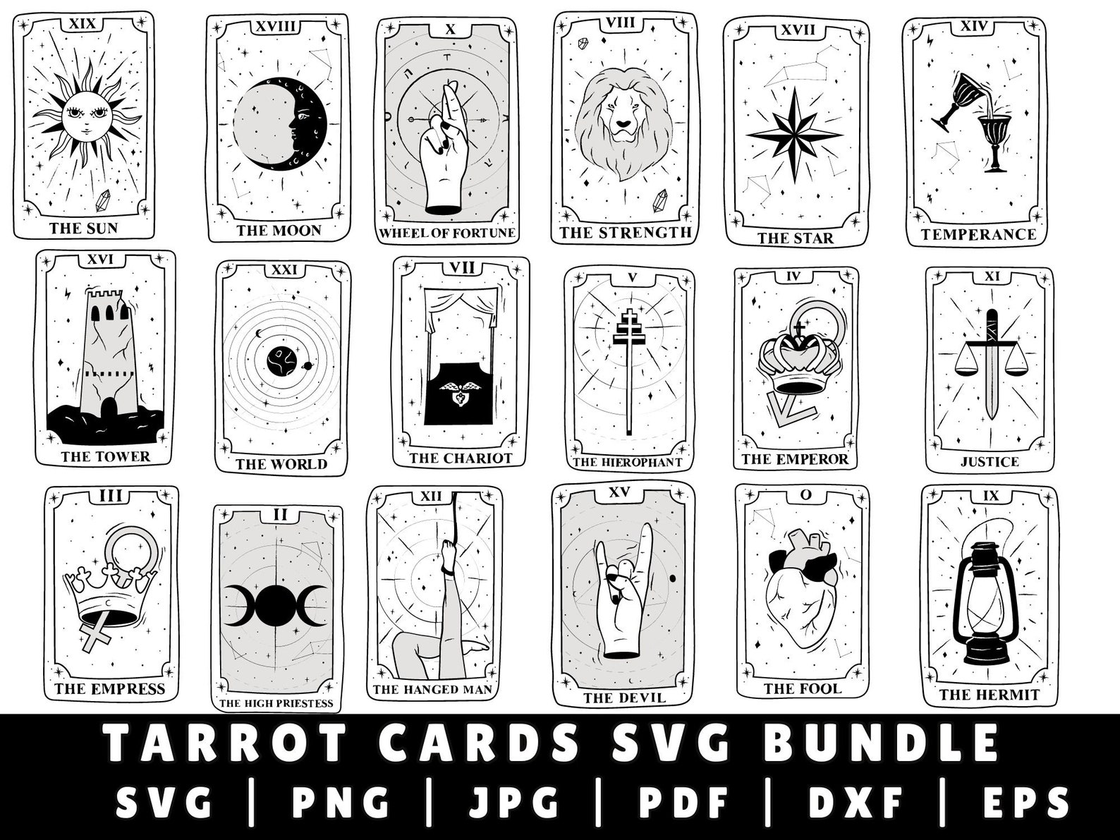 Tarot Cards Svg, Witch Tarot Svg, Major Arcana Svg, Celestial Tarot Svg ...