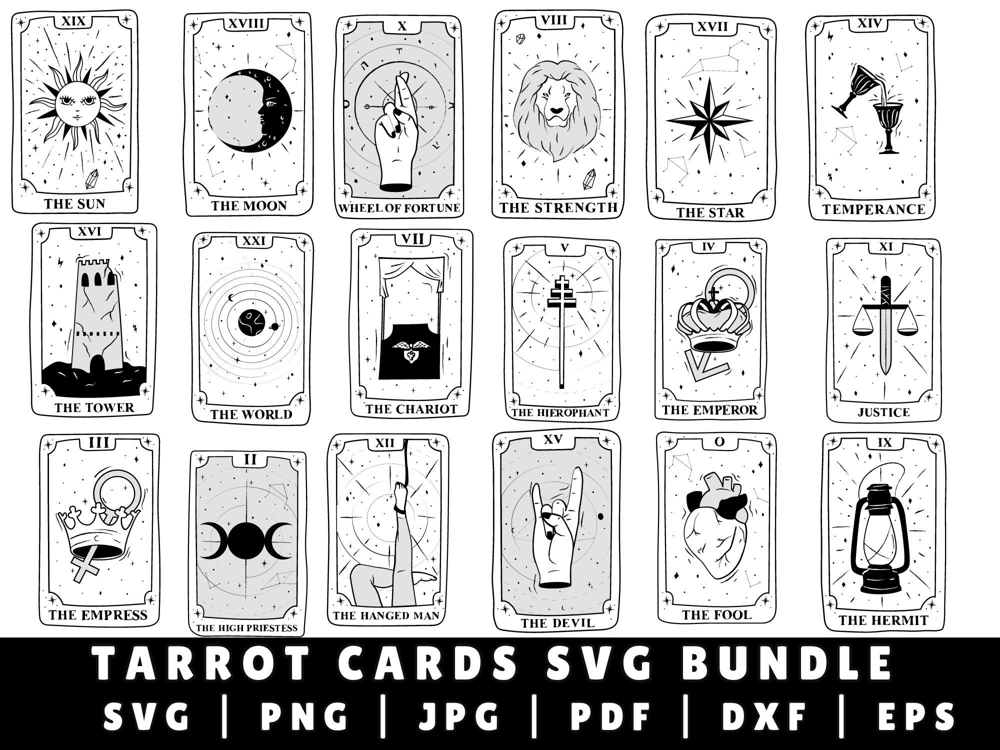 Tarot Cards Svg, Witch Tarot Svg, Major Arcana Svg, Celestial Tarot Svg ...
