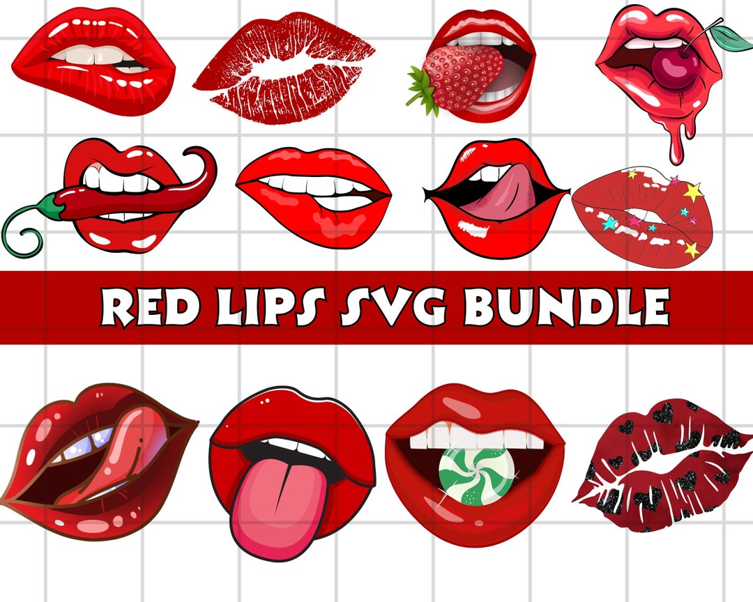 Red Lips Svg Bundle Lips Png File Lipstick Svg Kisses Svg Lips Mega ...