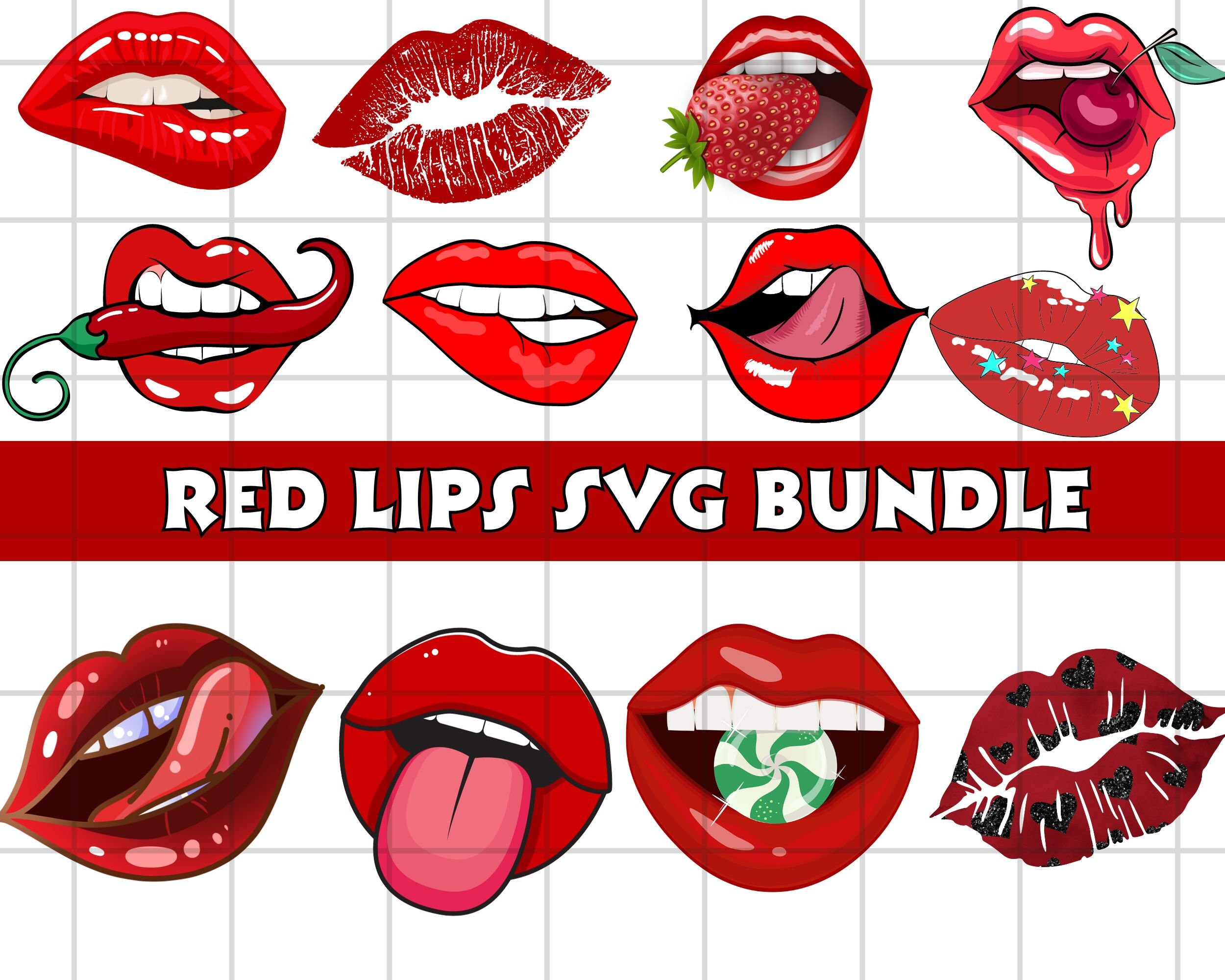 Red Lips Svg Bundle Lips Png File Lipstick Svg Kisses Svg Lips Mega ...