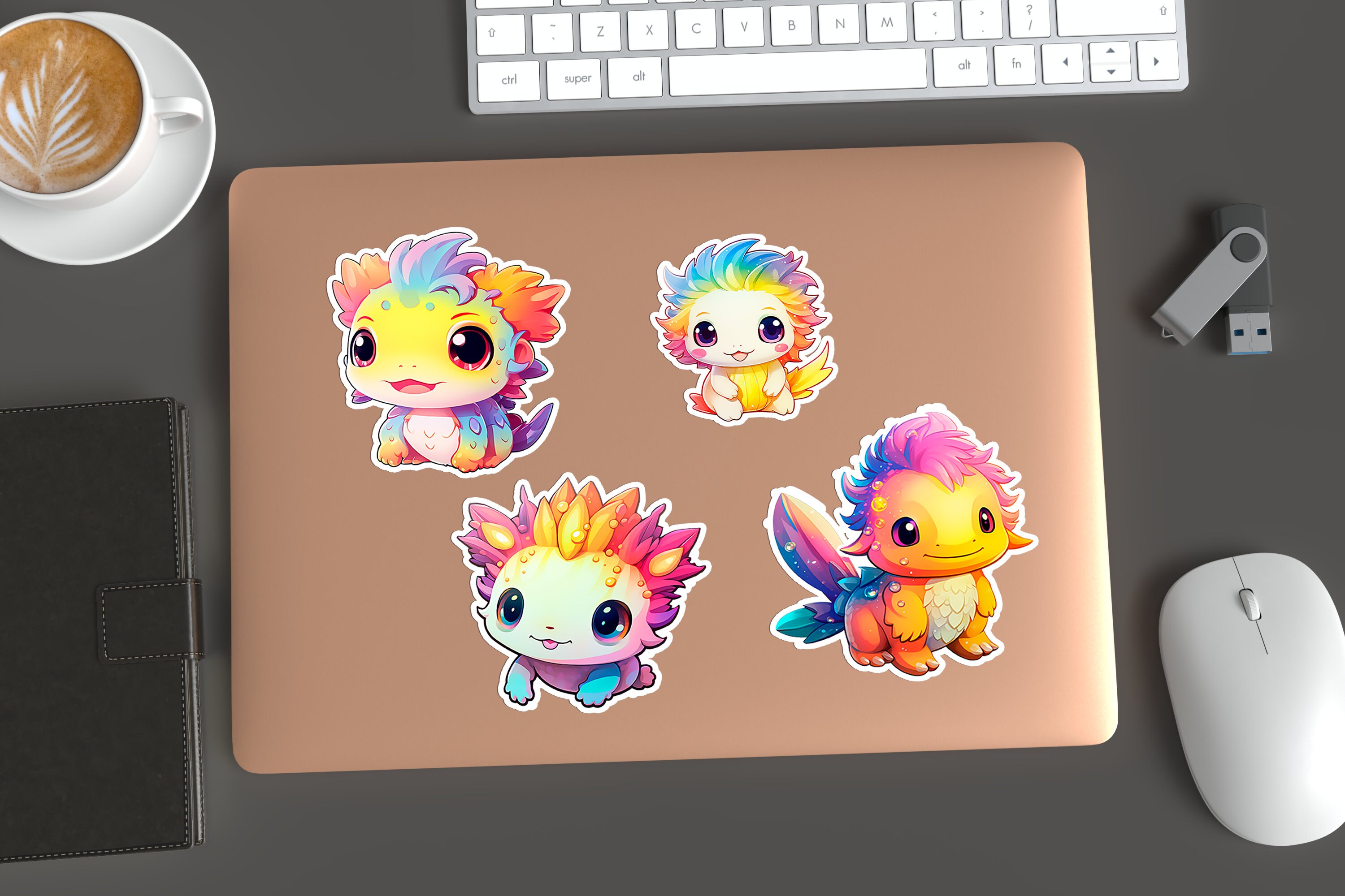 Set of 4 Axolotls Sticker, Vinyl, Decal, Cute, Rainbow - Etsy