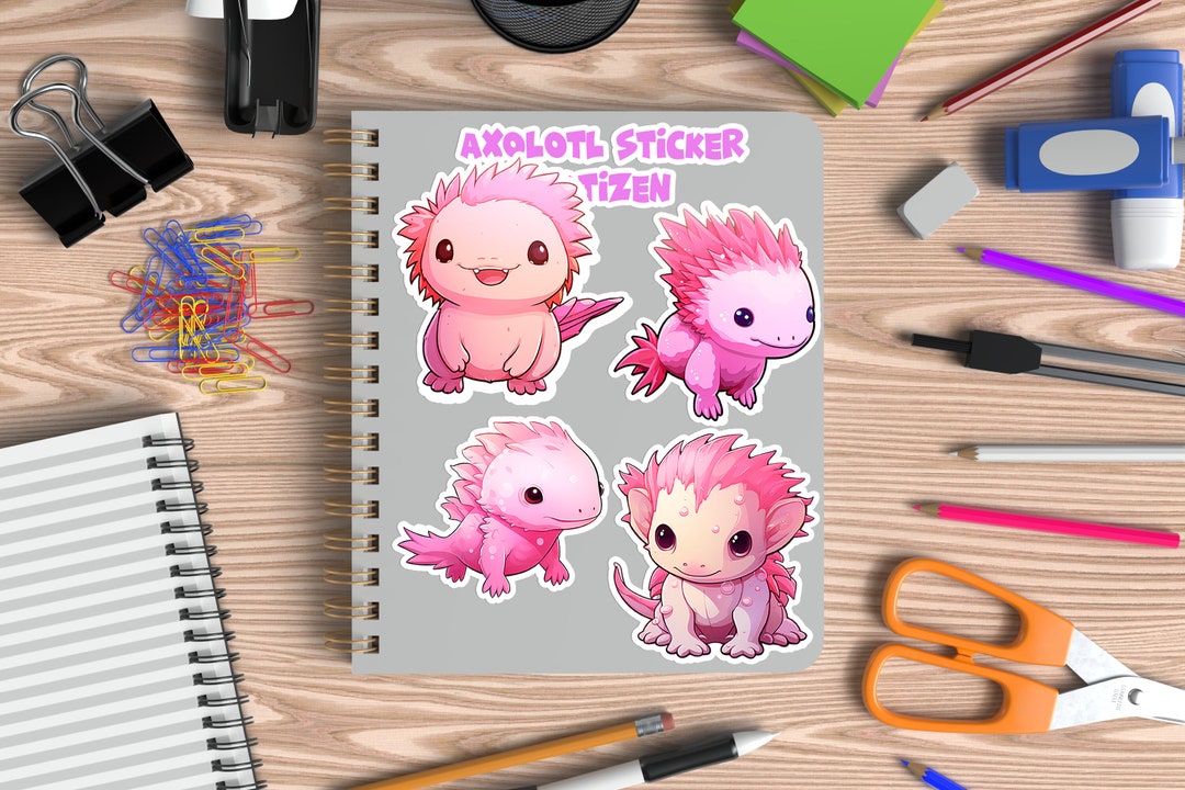 Set of 4 Axolotls Sticker, Vinyl, Decal, Cute, Pink - Etsy