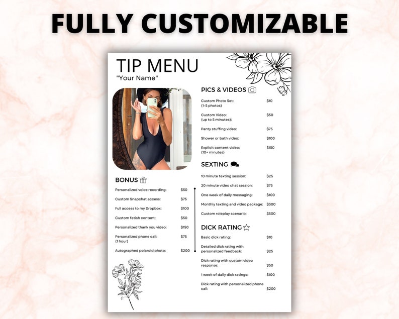 Onlyfans Tip Menu Template, Editable Fansly Tipmenu Document, Canva ...