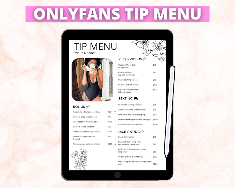 Onlyfans Tip Menu Template, Editable Fansly Tipmenu Document, Canva Tips Menu, Digital Adult ...