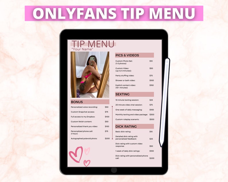 Onlyfans Tip Menu Template, Editable Pink Fansly Tip Document, Canva ...