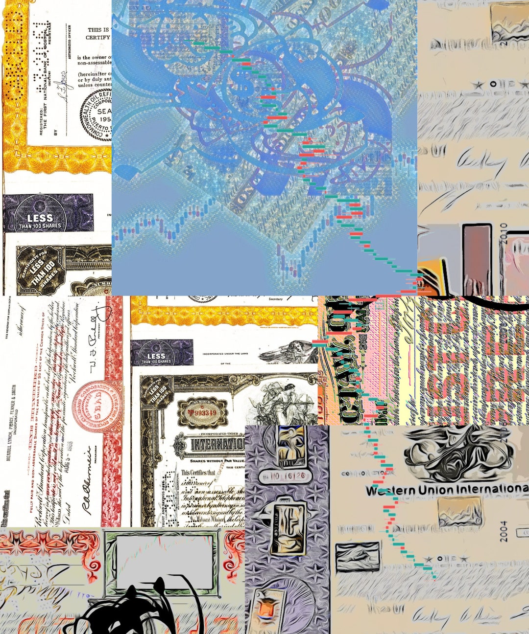 Modern Finance Chart Art of Banknotes Trading Stock Bills Pop Art ...