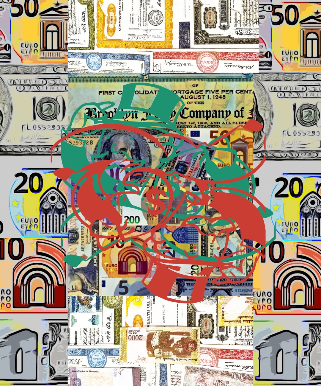 Bespoke Art of Money Banknotes Bulls Bears Trading Stock Bills Pop Art ...