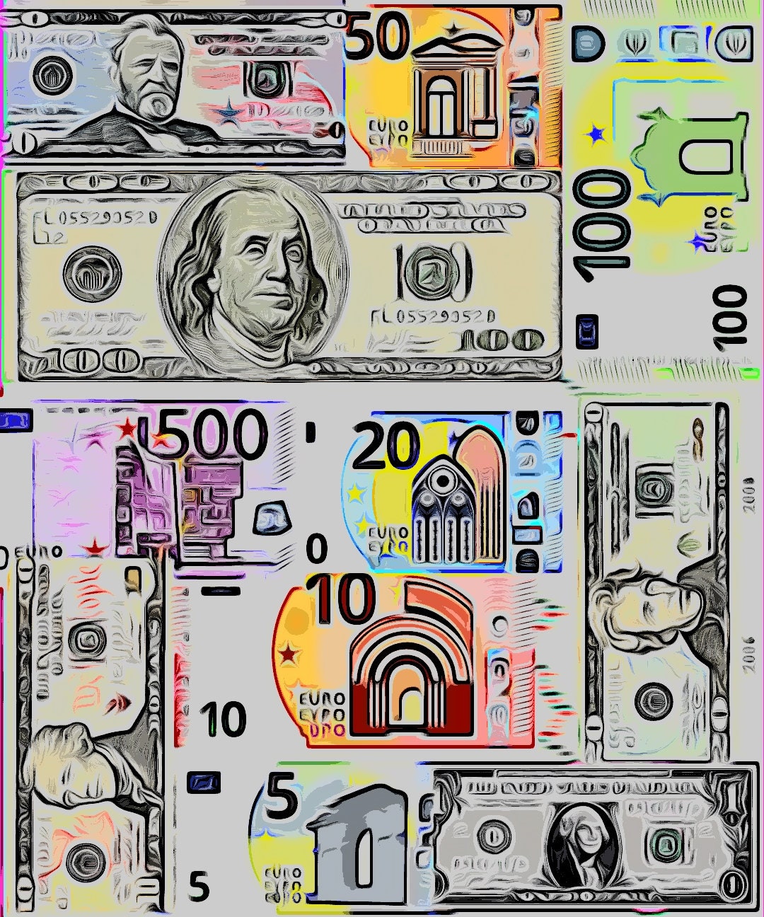 Art of Money Banknote Bond Bills Pop Art Animation Modern Collage Art ...