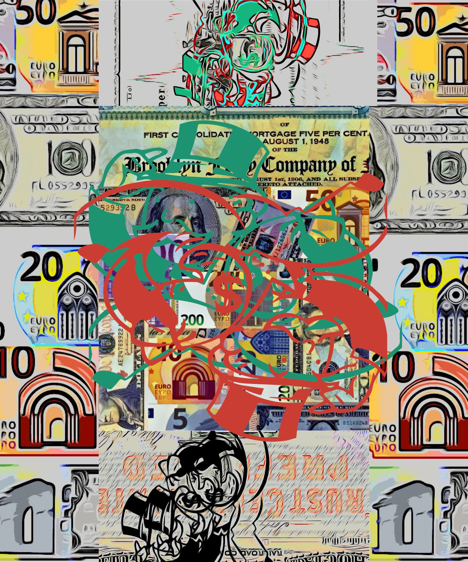 Art of Money Banknotes Bulls Bears Trading Stock Bills Pop Art Modern ...