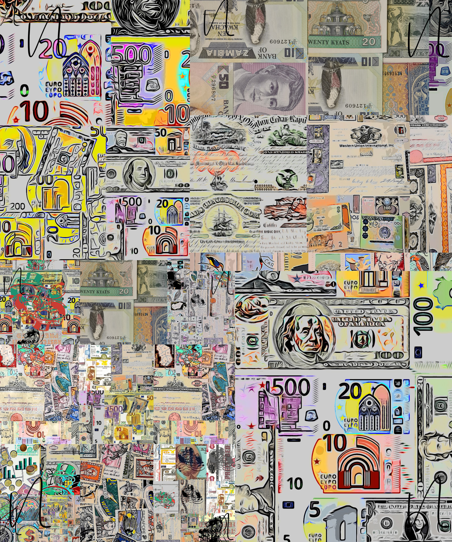 Wall Hangings Financial Pop Art of Money Banknotes Bulls Bears Trading ...