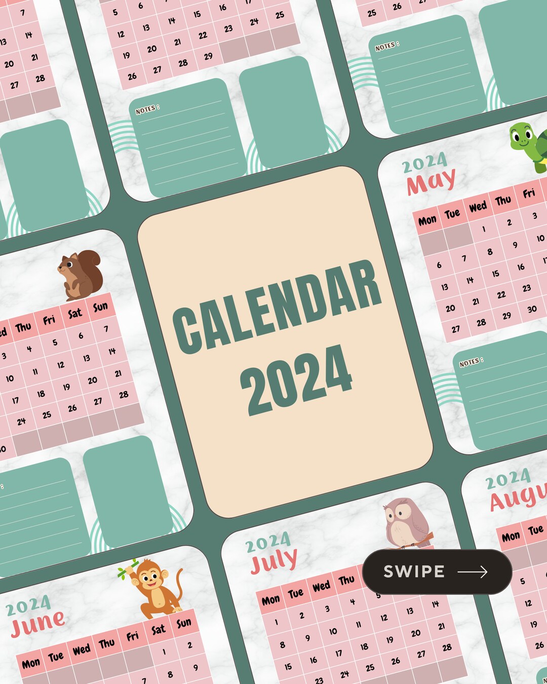 Editable Calendar 2024 Printable Calendar 2024 Aesthetics Calendar 2024 ...