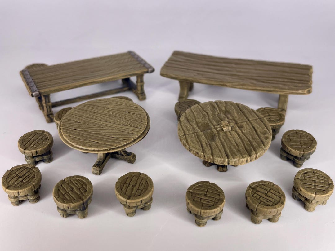 Tavern Tables and Stools Hand-painted Miniature Terrain Scenery Dungeon ...