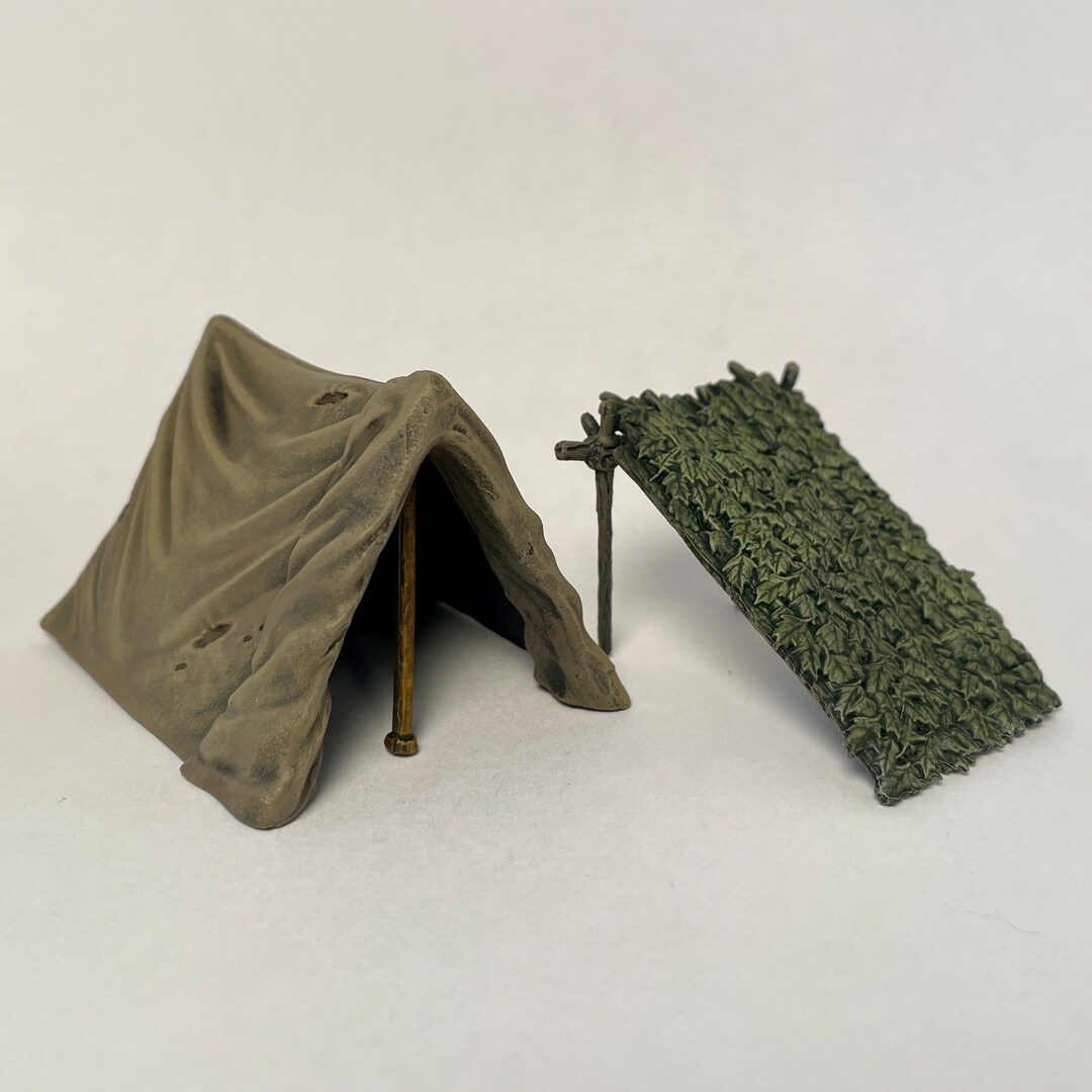 Tent and Lean-to Campsite, Hand-painted Miniature Scenery for Tabletop ...