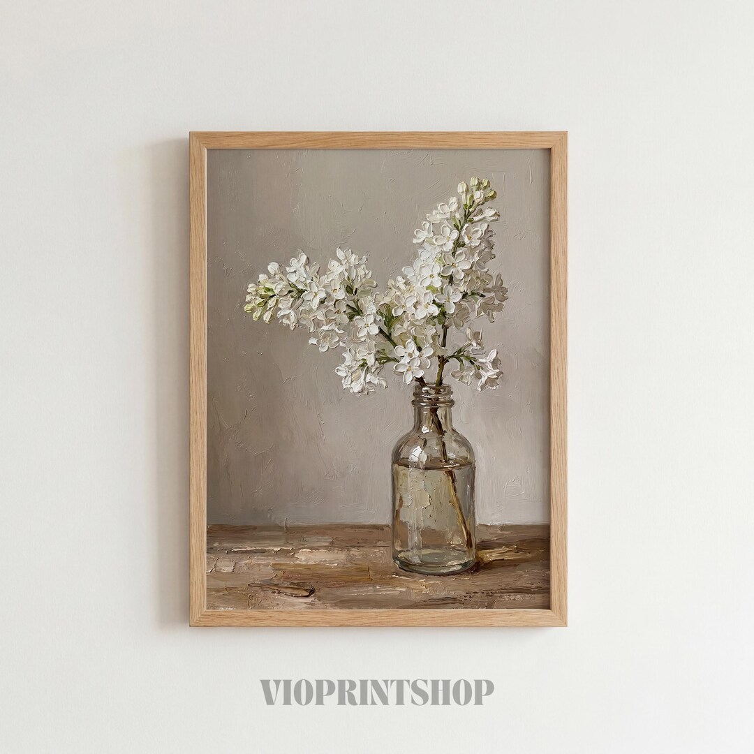 White Lilac Oil Painting, Neutral Floral Wall Decor, Spring Blossom ...