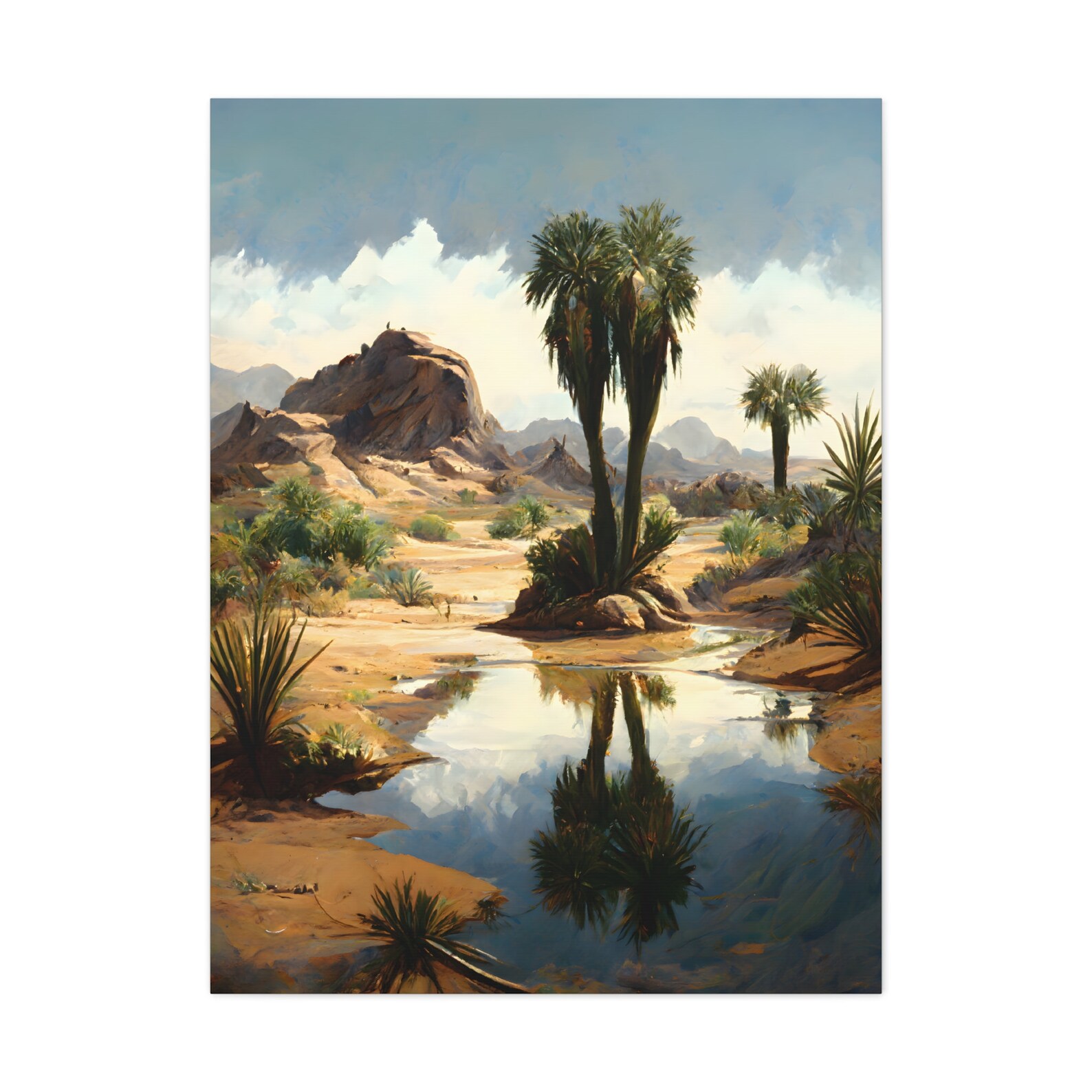 Small Oasis Canvas, Lush Desert, Green, Nature, Landscape, Digital Wall ...