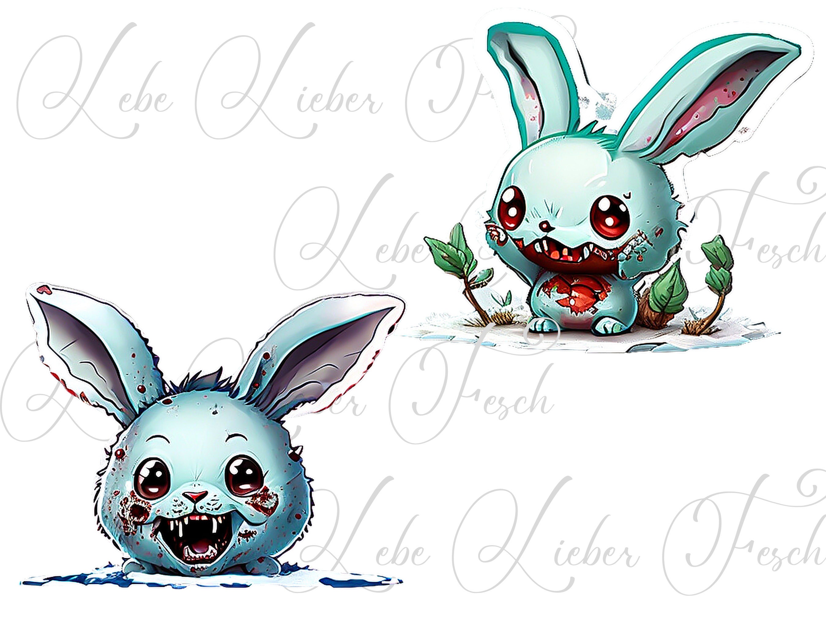 Digital Zombie Bunnies Halloween PNG Bundle Clipart Sticker Set Horror ...