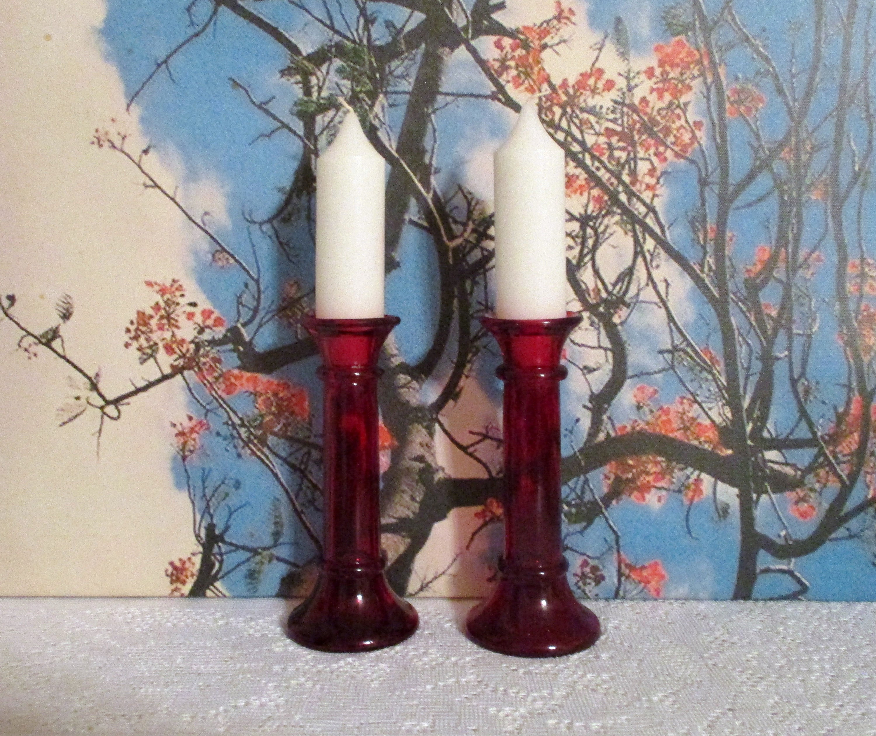 Vintage Set of 2 Red Glass Candlesticks,taper Candle Holder or Vases ...