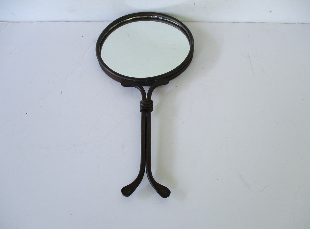 Vintage Cast Iron Vanity Mirror,round Mirror 12.5" L With Handle,6 ...