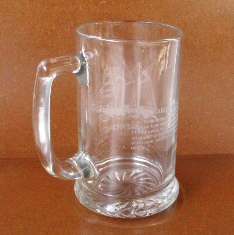 Vintage BARKENTINE Ship Etched Glass Beer Mug, Nautical Stein - Etsy