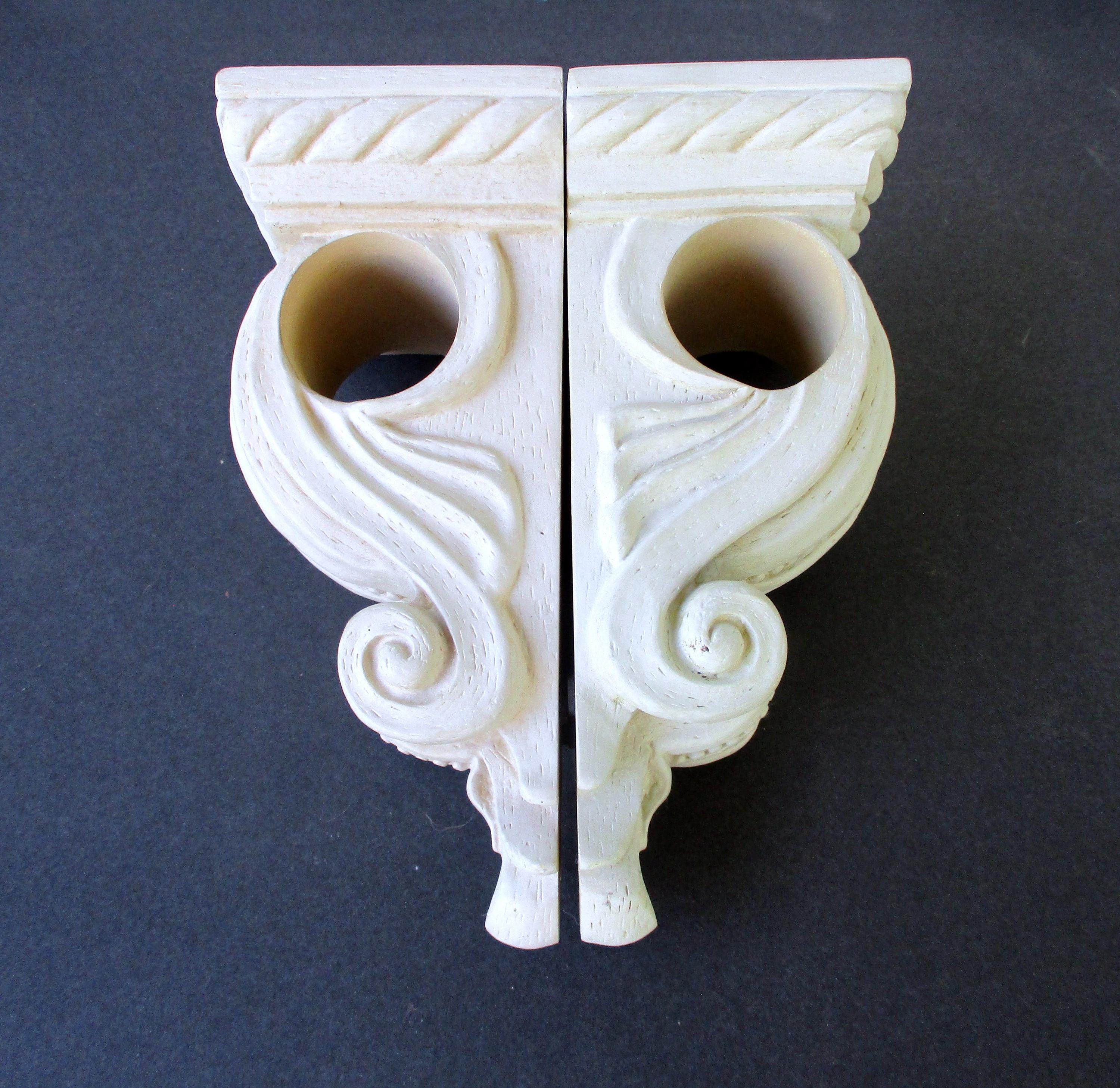 Vintage 2 White Curtain Rod Brackets,8"h" Drapery Corbel,wall Shelf ...