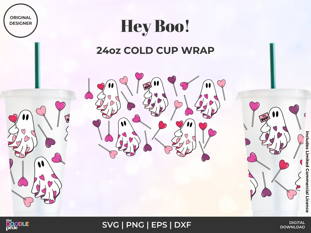 Cute Heart Ghostie Hey Boo Lollipop SVG, Valentines Day Cup, Valentine ...