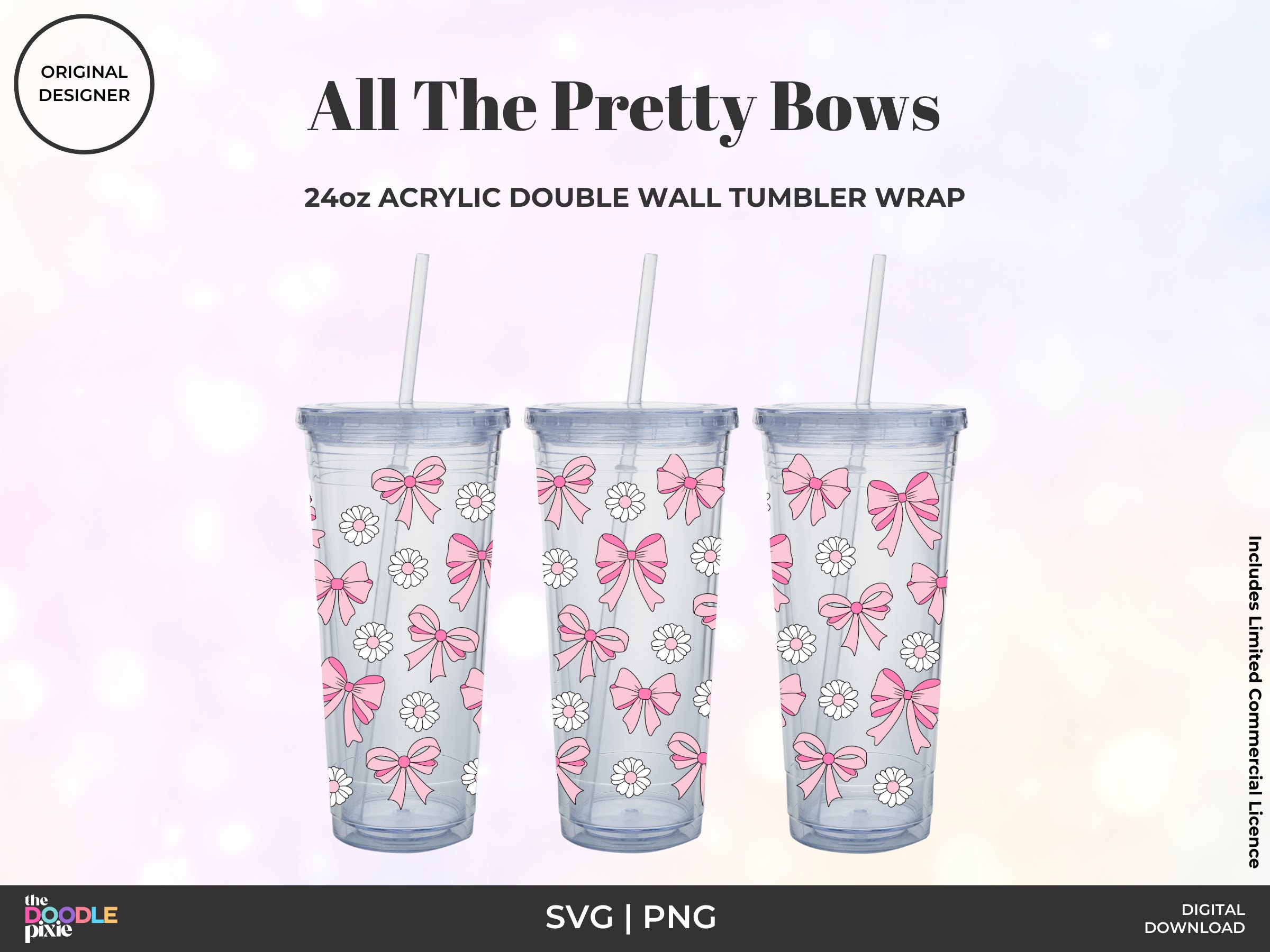 Pretty Bows 24oz Acrylic Tumbler Design, Cute Bows Svg, Flowy Bows Svg, Double Wall Snow Globe ...