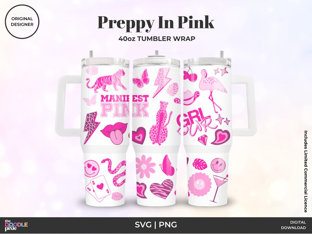 Preppy in Pink 40oz Tumbler Quencher Design Svg, Trendy Cheetah Tiger ...