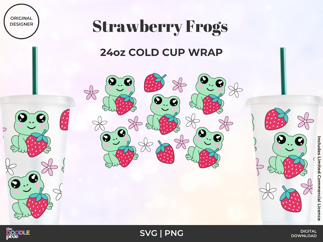 Cute Strawberry Frogs Cold Cup Svg Design, Summer Strawberry Svg ...