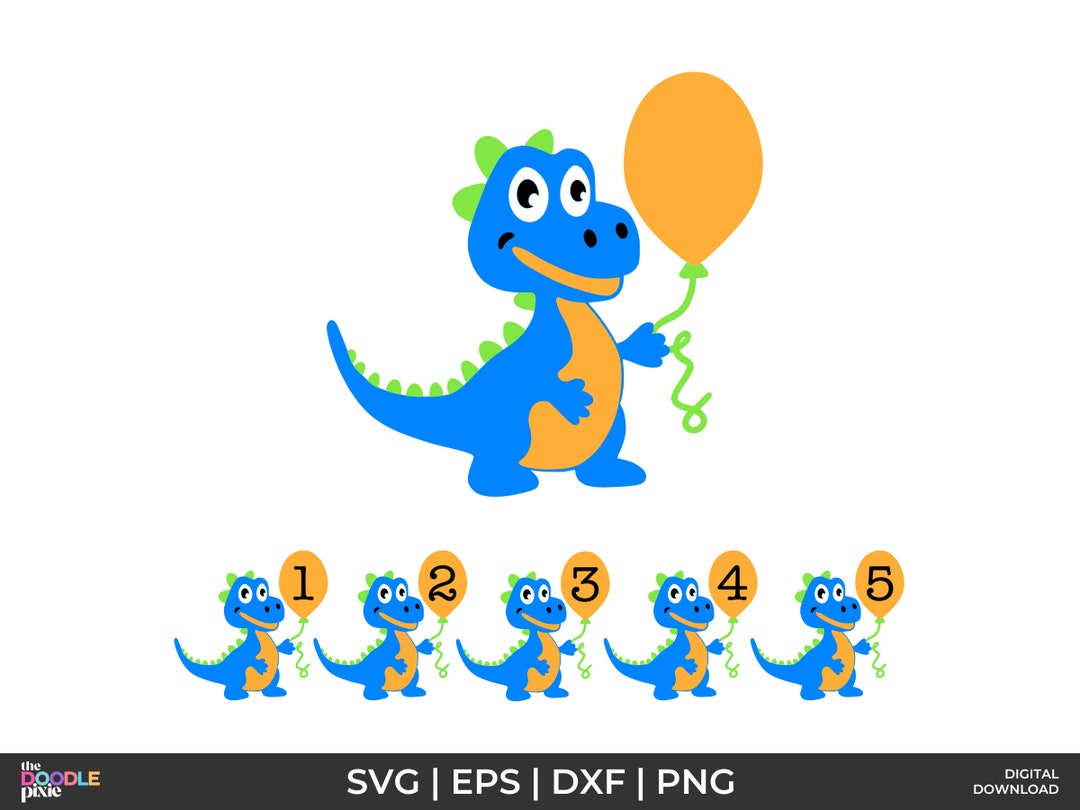 Birthday Dinosaur, Cute Blue Dinosaur, Birthday Numbers Svg Design, SVG ...