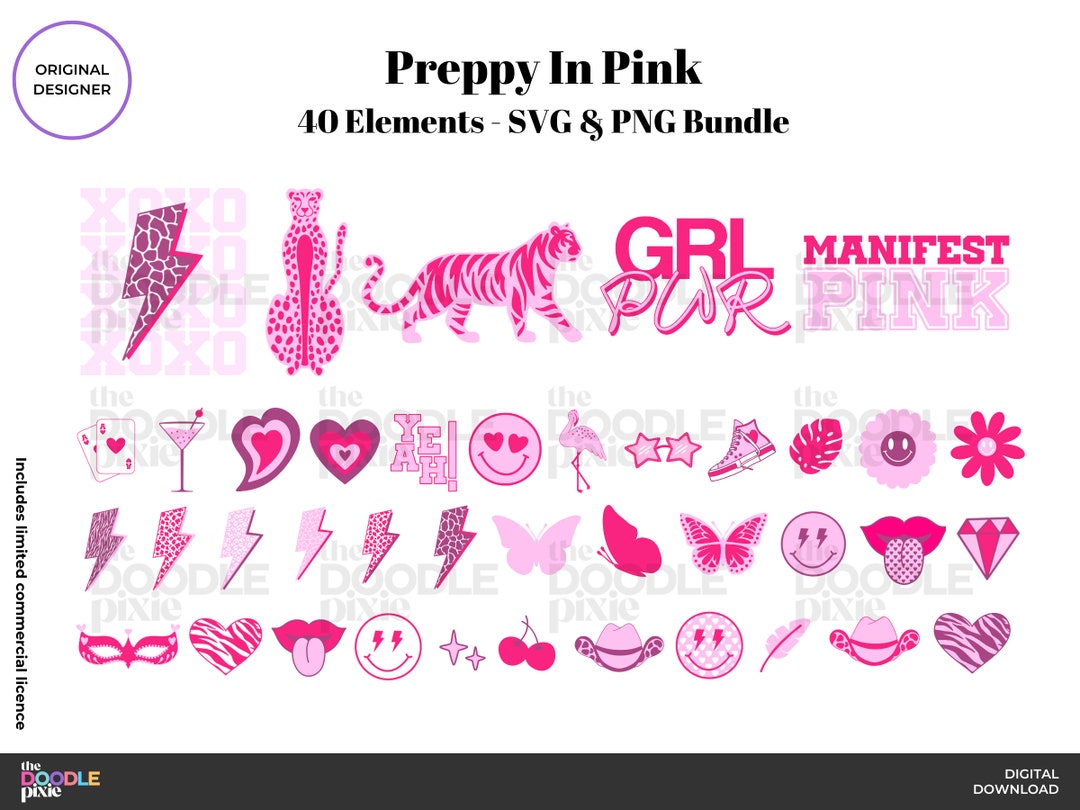 Preppy in Pink Layered SVG Png Bundle, Trendy Cheetah Tiger GRL PWR Svg ...