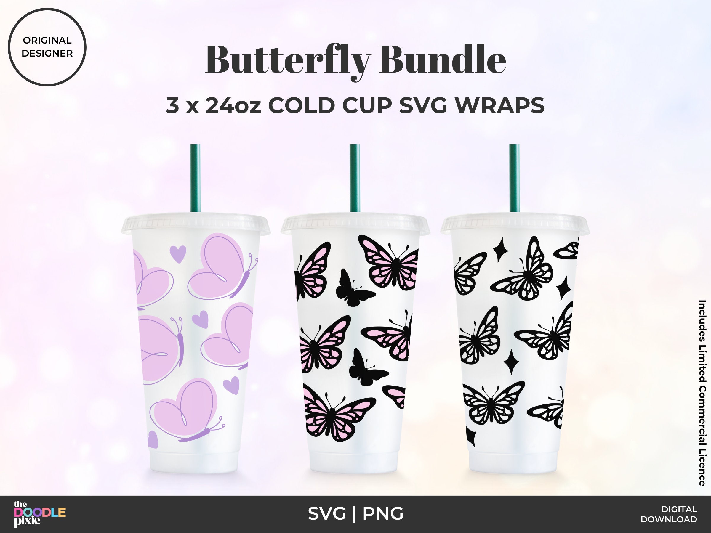 3 Butterfly SVG Cold Cup Bundle, Butterfly Svg, Butterflies Svg ...