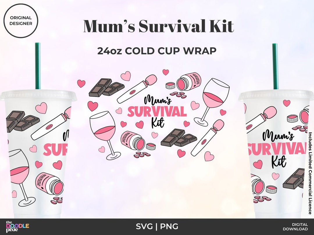 Mums Naughty Survival Kit Cold Cup Design SVG, Mom Mama Cold Cup Design ...