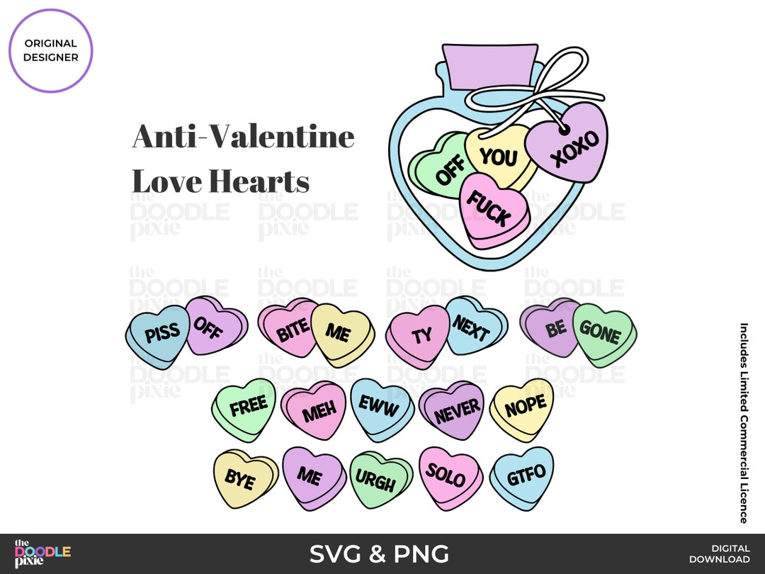 Anti-valentine Mean Candy Love Hearts SVG, Candy Heart Jar SVG, Heart ...