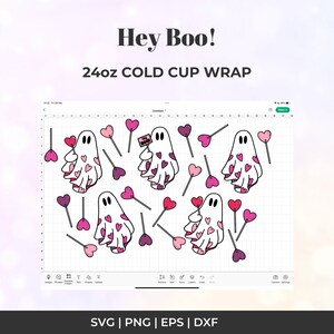 Cute Heart Ghostie Hey Boo Lollipop SVG, Valentines Day Cup, Valentine ...