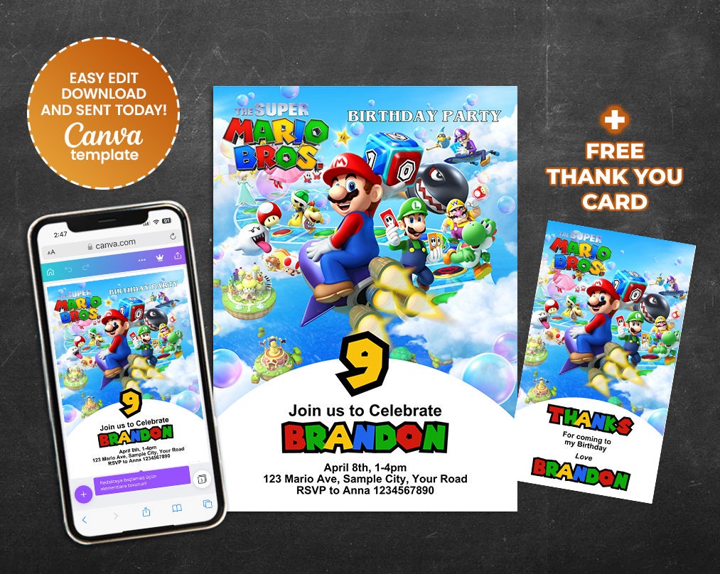Super Mario Birthday Invitation Super Mario Party Invite - Etsy UK