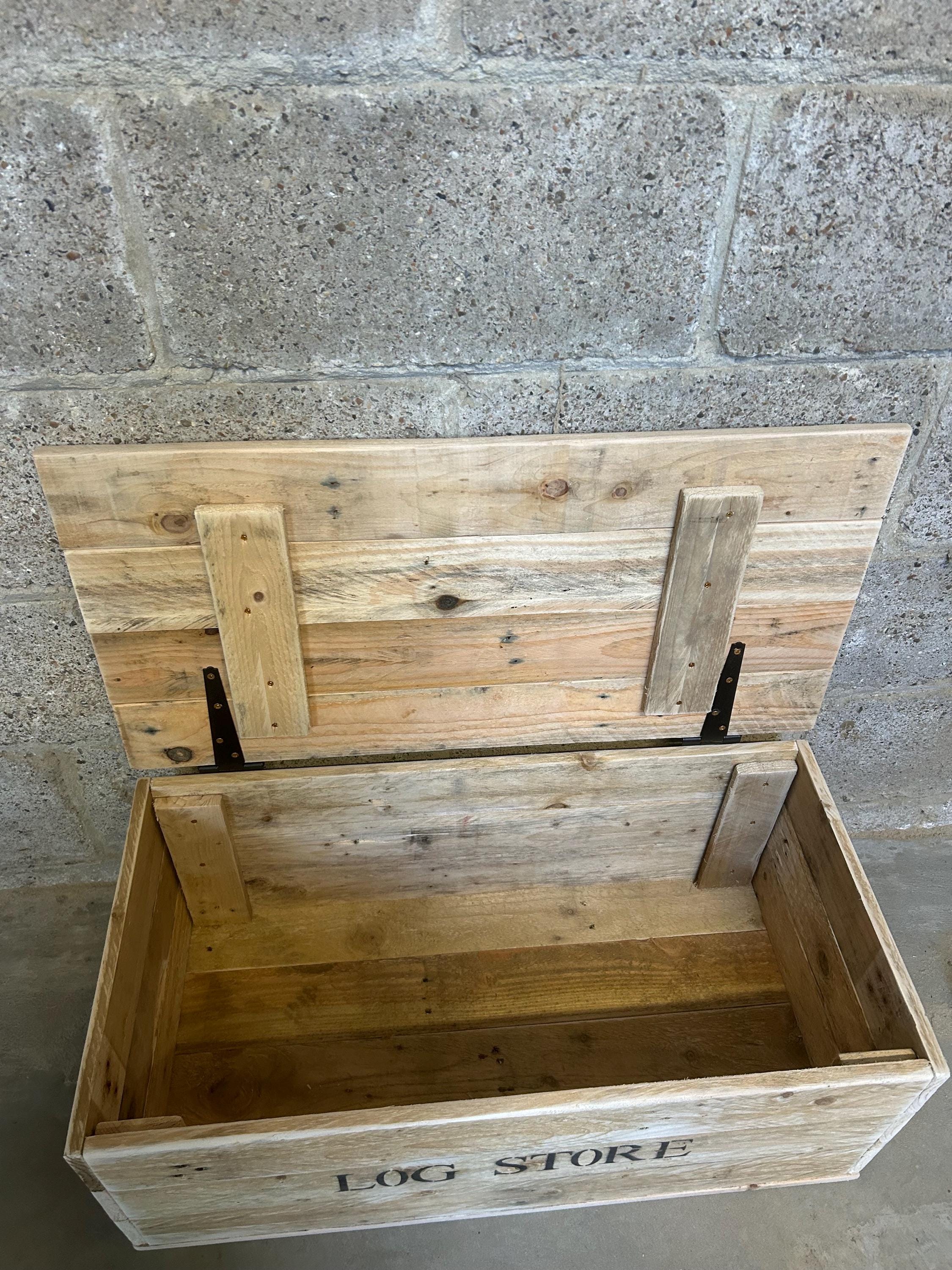Rustic Wooden “log Store” Box With Hinged Lid. - Etsy UK