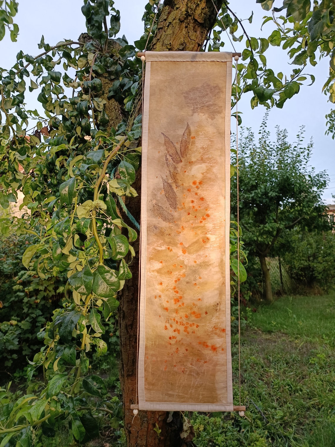 Artistic Fabric Wall Hanging With Ecoprints of Leaves and - Etsy