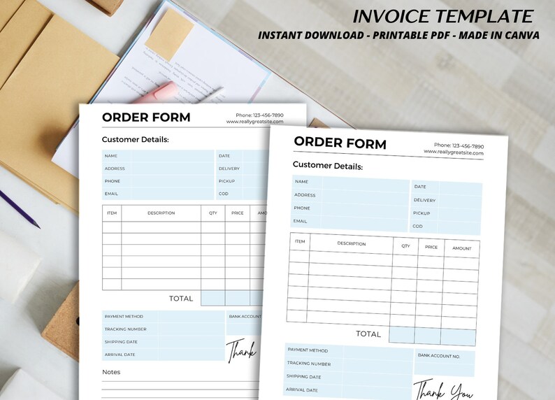 Sky Blue and White Minimalist Invoice .pdf Editable Canva Template for ...