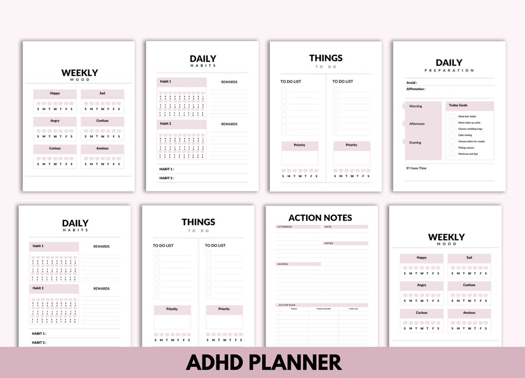 Printable ADHD Tracker, Wellness Planner | Daily Planner | Daily ...