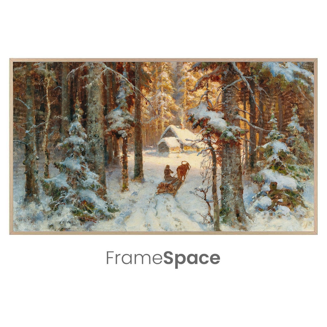 Samsung Frame TV Art 8K | Winter Woodcutters Returning Home | Pulling ...