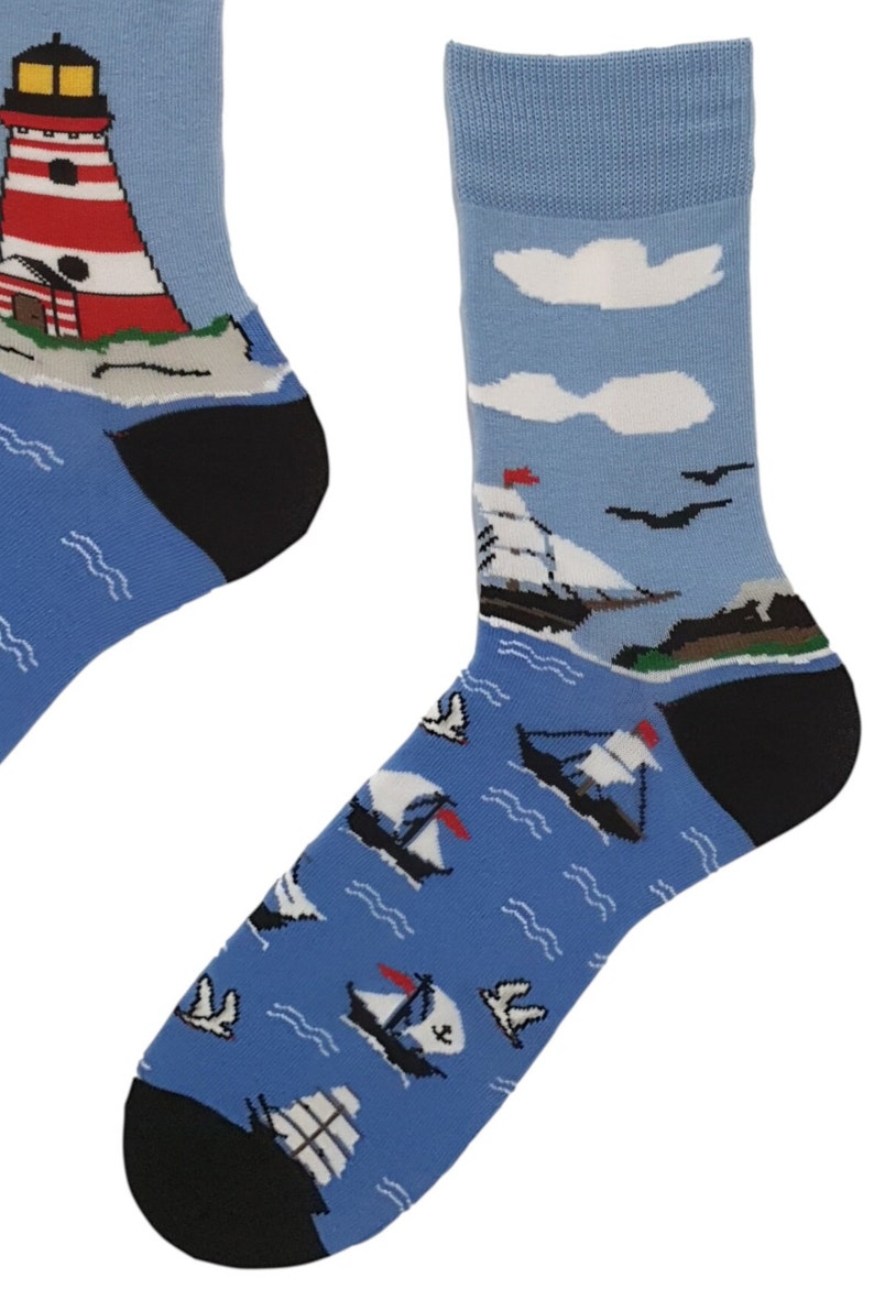 Mismatched Nautical Socks: Lighthouse & Sailing Ship Cotton Blend - Etsy
