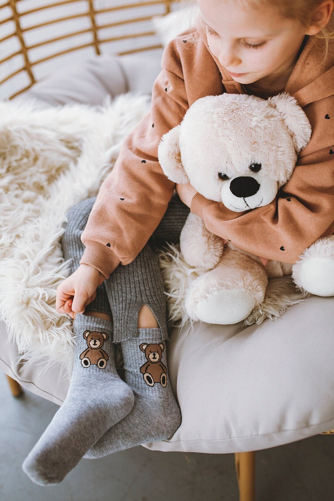 Teddy Bear Kids Socks: Combed Cotton Blend, Cozy Mismatched Socks - Etsy