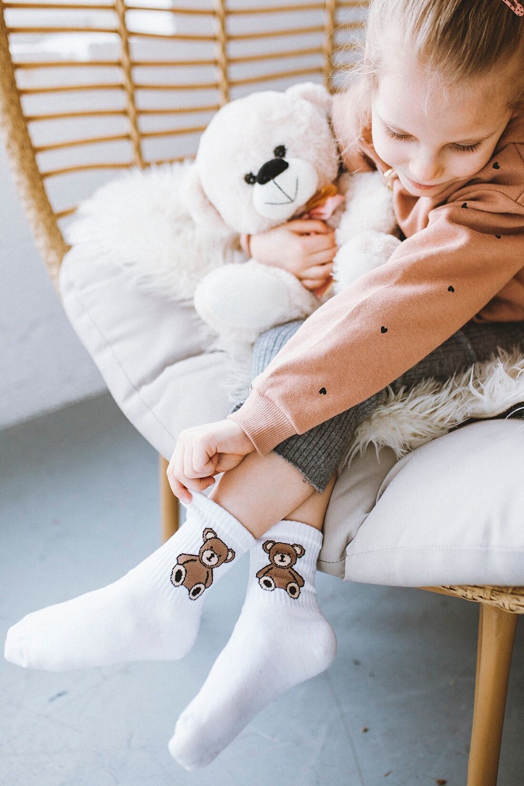 Teddy Bear Kids Socks: Combed Cotton Cozy Socks - Etsy