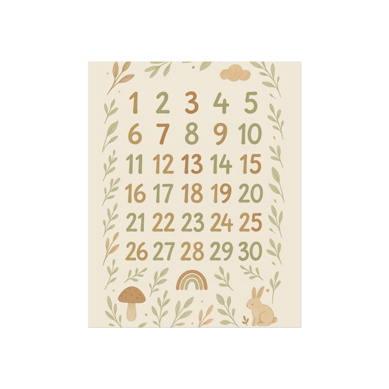 1-30 Number Chart for Kids | Art Prints | Minimalist Home Decor ...