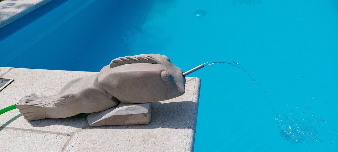 Garden Sculpture, Water-spitting Fish, Stone Sculpture, Garden ...