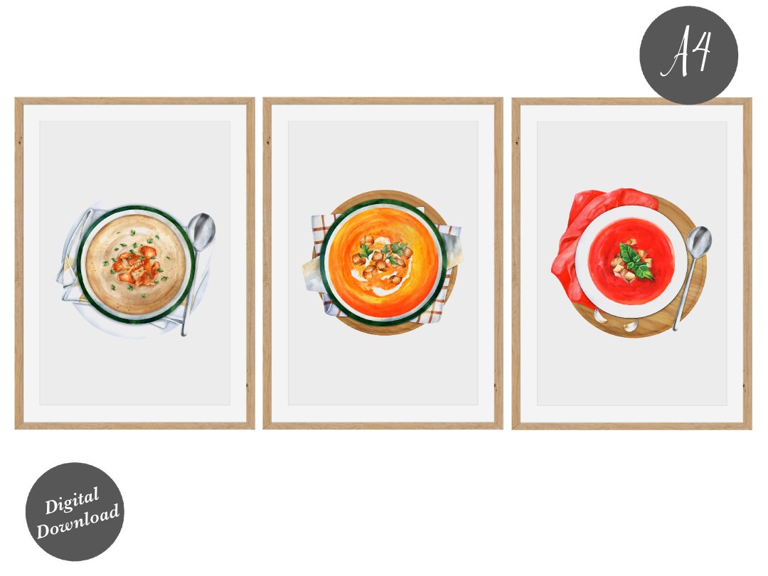 Set of 3 Soup Selfprint Prints Soup Decor Gallery Wall - Etsy