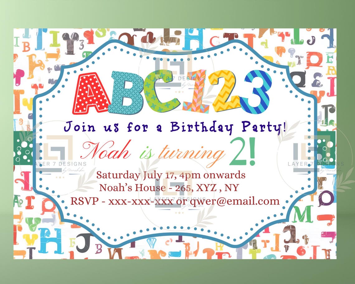 ABC Alphabet Birthday Invitation - Personalized | Made to Order | Kids ...