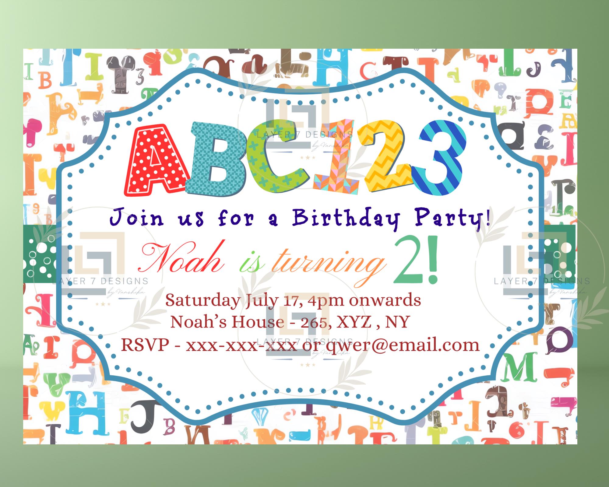 ABC Alphabet Birthday Invitation - Personalized | Made to Order | Kids ...