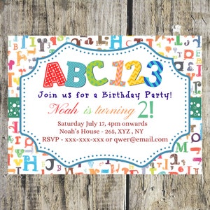 ABC Alphabet Birthday Invitation Personalized Made to Order Kids Party ...